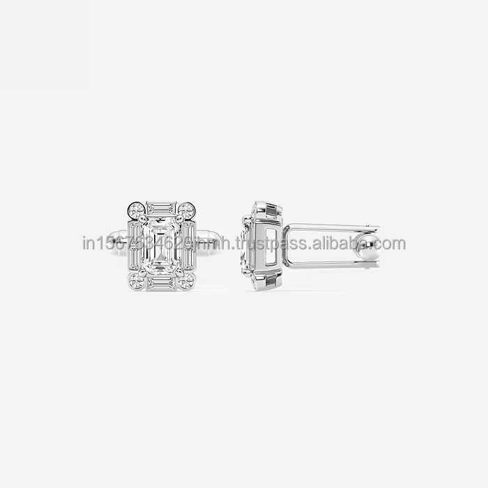 14k Gold Cufflink for Men Cufflink with Lab Grown Emarald Diamond ...