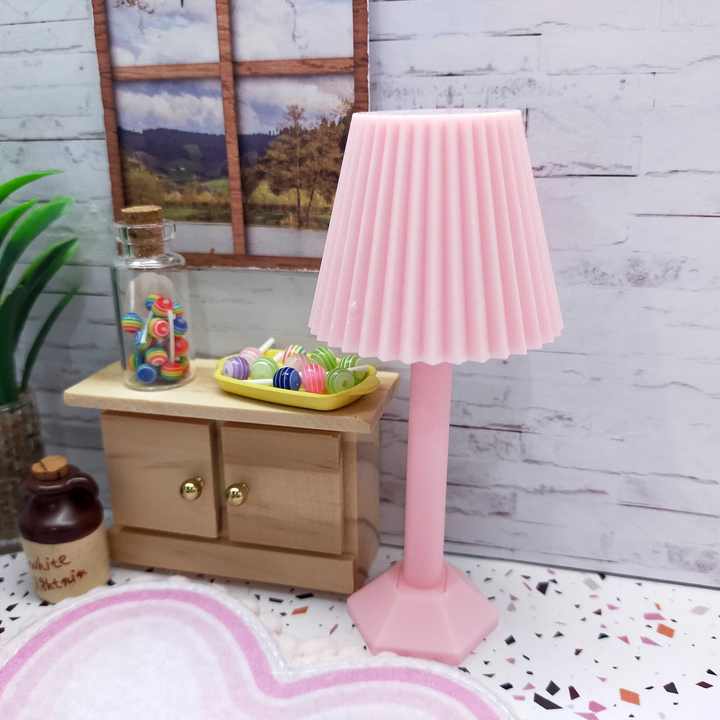 Miniature 1:12 Pink Floor Lamp Dollhouse Furniture Toy for Decorations ...
