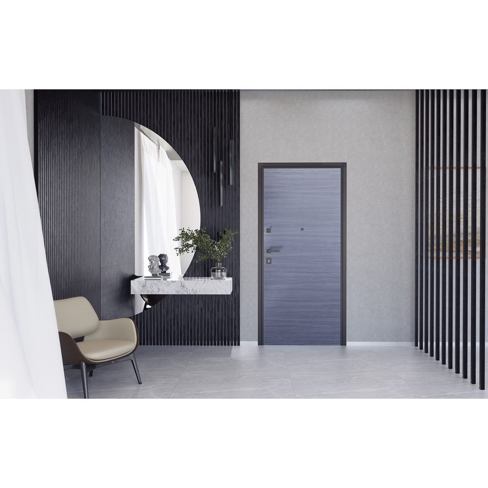 Wall-effect security door with concealed hinges and external aluminum ...