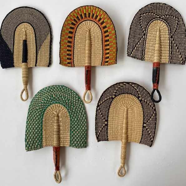 African Hand Fan Gift Set with Leather Handle - Vgreen Art