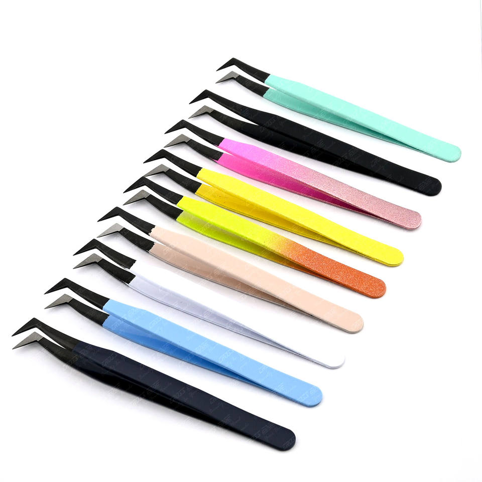 Eyelash Extension Tweezers Anti-slip fiber tip lash Tweezer Set ...