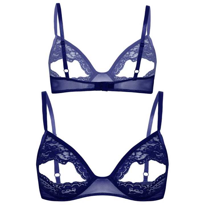 Women Plus Size Lingerie Soft Sheer Lace Floral Split Bralette Wirefree ...