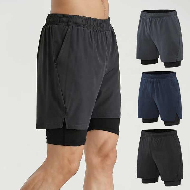 2 in 1 Double Layer Running Shorts - Blank Athletic Men's Gym Shorts