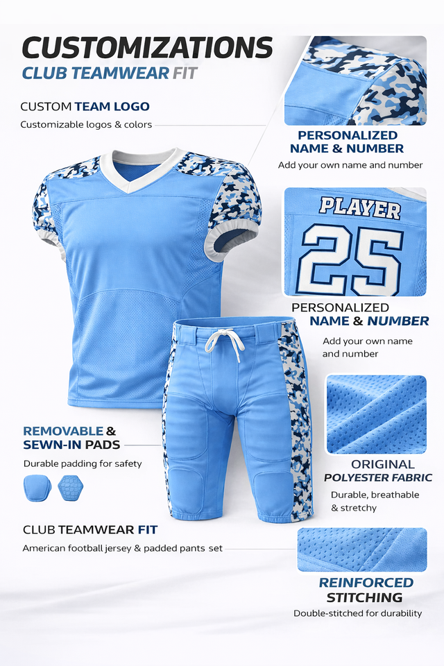 Bulk American Football Club Uniform Polyester Contrast Panel Camouflage ...