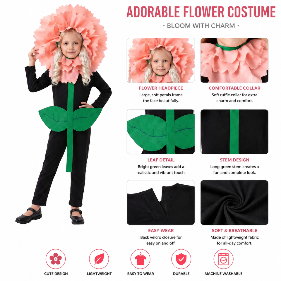 Baige Kids Carnation Flower Costume Plant Cosplay Outfit Garden Theme ...