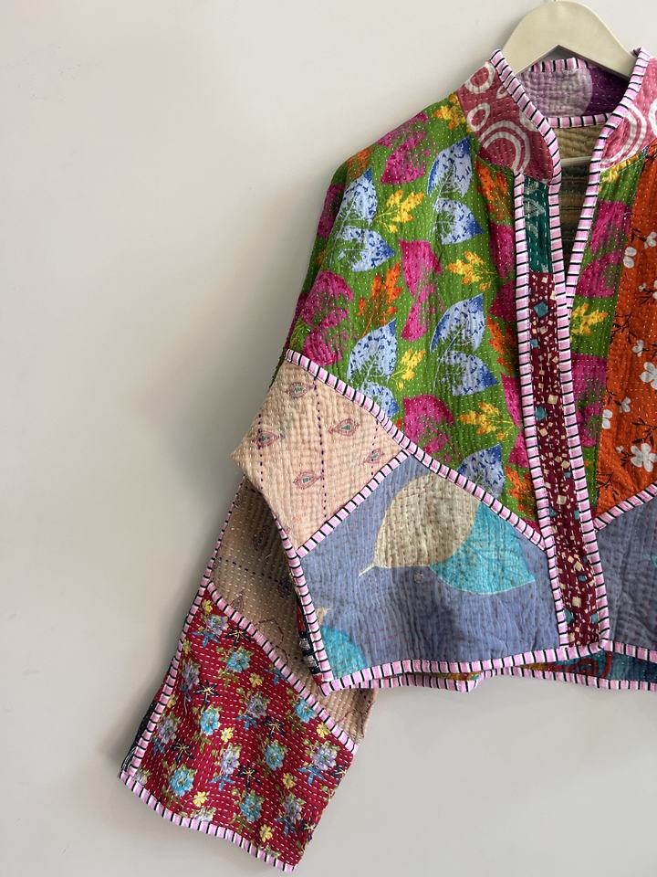 Reversible Vintage Kantha Jacket Indian Handmade Boho Short Coat For ...