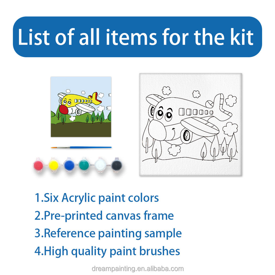 DIY Canvas Painting Kit 15*15CM Children's Pre-printed Canvas Frame ...