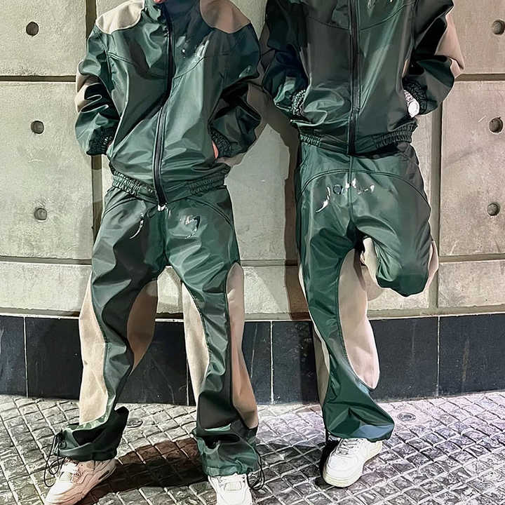 Custom Reflective logo Windbreaker Retro Tracksuit Leather Zip up ...