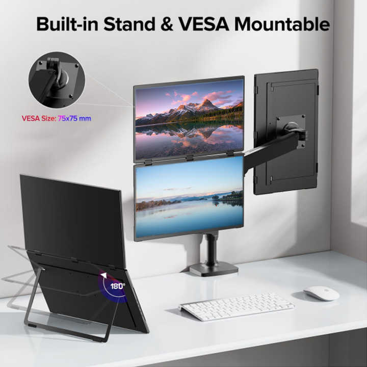 Eimio 18.5 Inch 120HZ Dual Screen Monitor Folding Stacked Type-c Cable ...