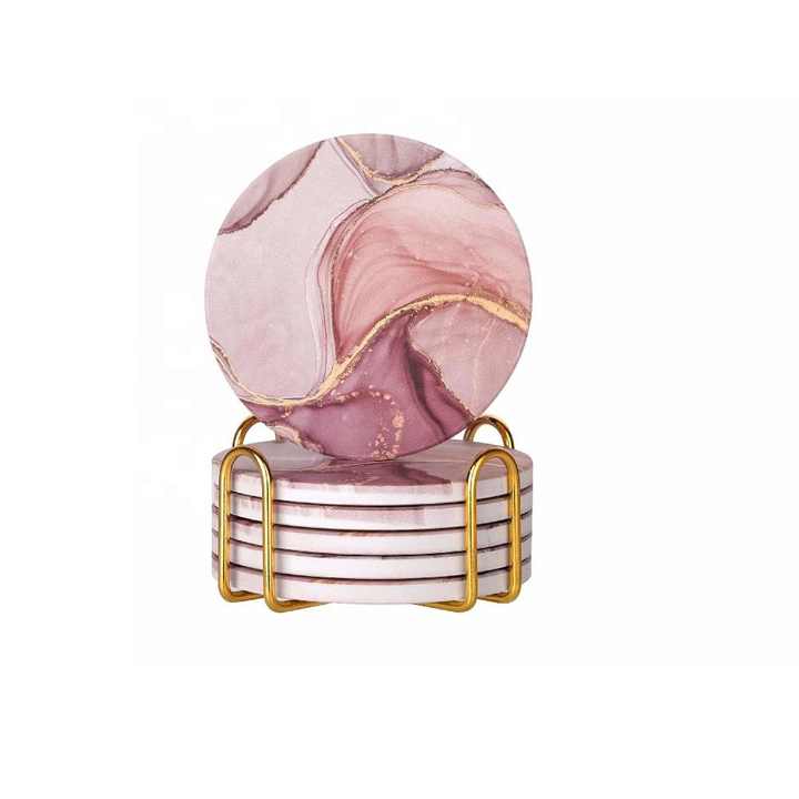 Modern White Marble Coasters Set of 6 Stone Coasters for Drinks Holder ...