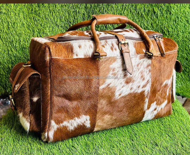 Travel Cowhide Hairon Luggage Bag Vintage Overnight Duffle Leather ...