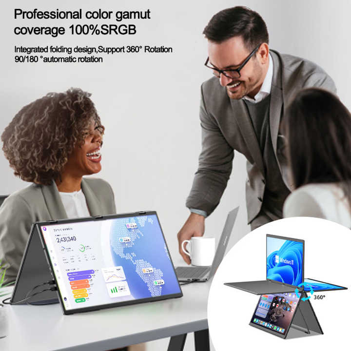 Eimio 18.5 Inch 120HZ Dual Screen Monitor Folding Stacked Type-c Cable ...