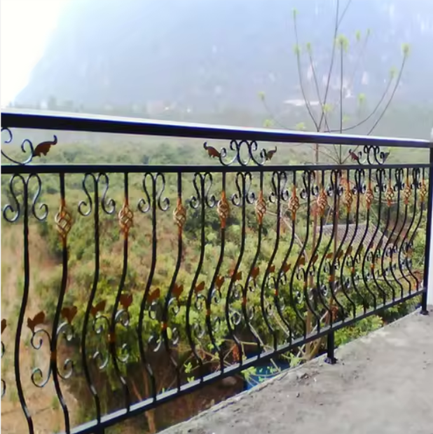 Decorative Wrought Iron Balcony Railing Outdoor Metal Guardrail with ...