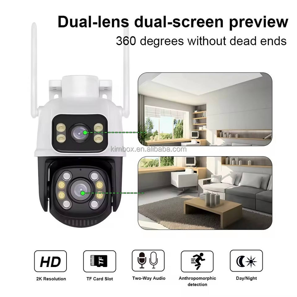 Mini Dome 6MP Dual Lens PTZ Camera, 360° WiFi Wireless ICSee Camera ...