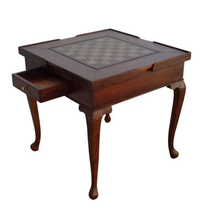 Antique Game Table - Classic Chess Table with Gold Paint
