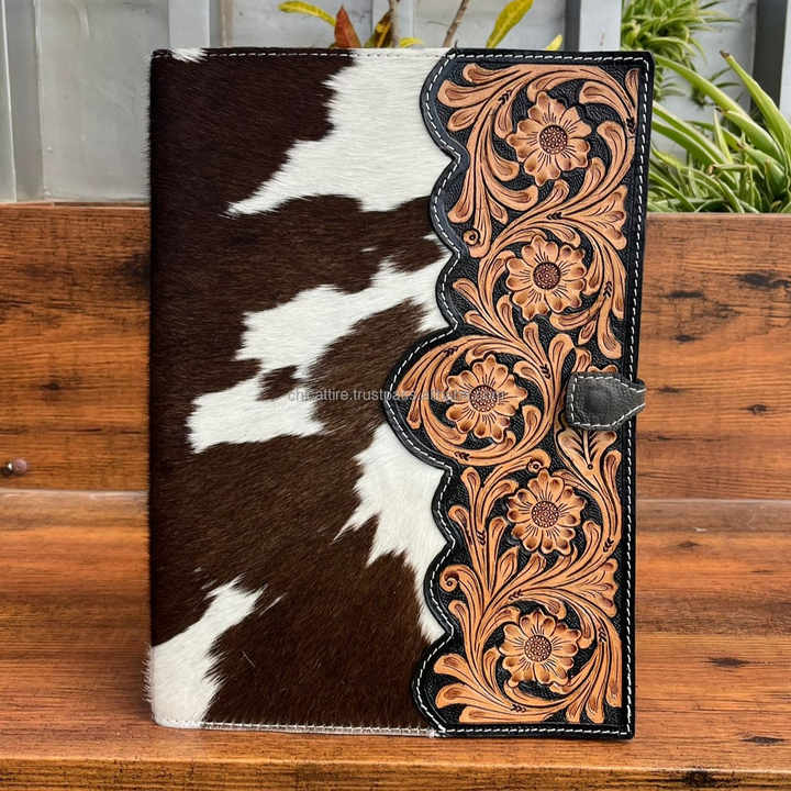 Newest Hand Tooled Leather Notepad Cover A4 with Document Organizer for ...