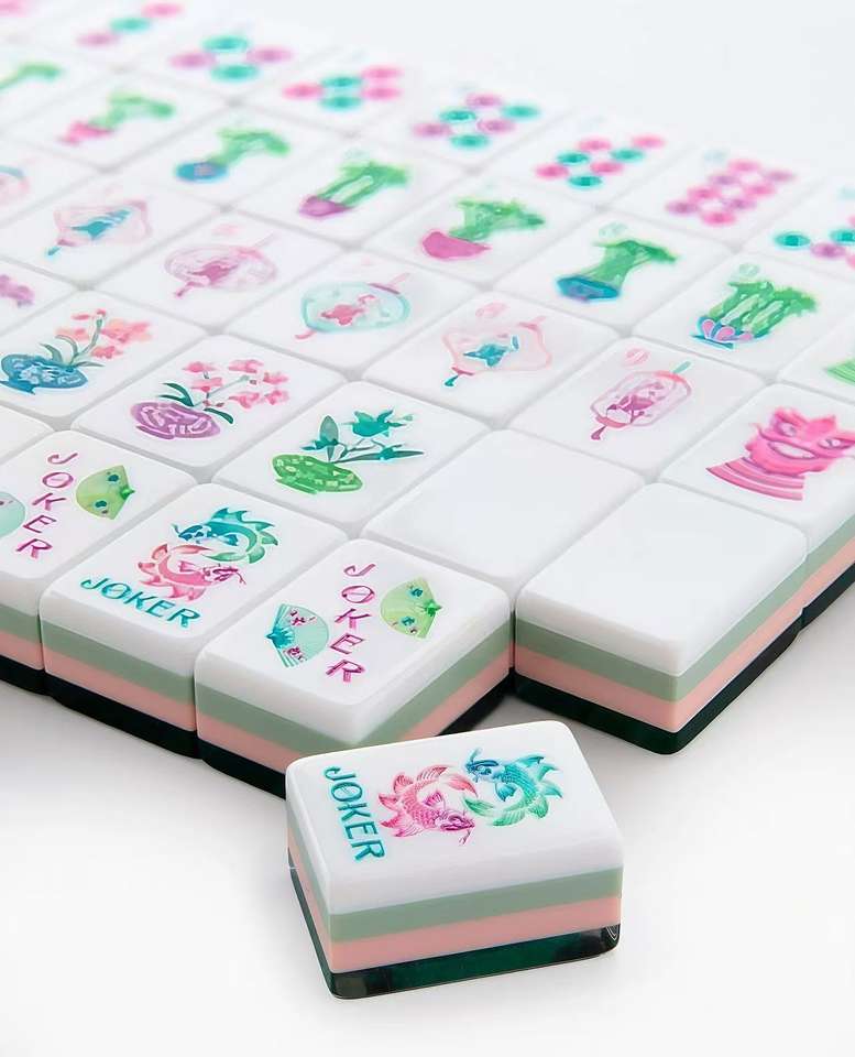 Shiny Transparent Green Acrylic American Mahjong Set Complete Floral ...
