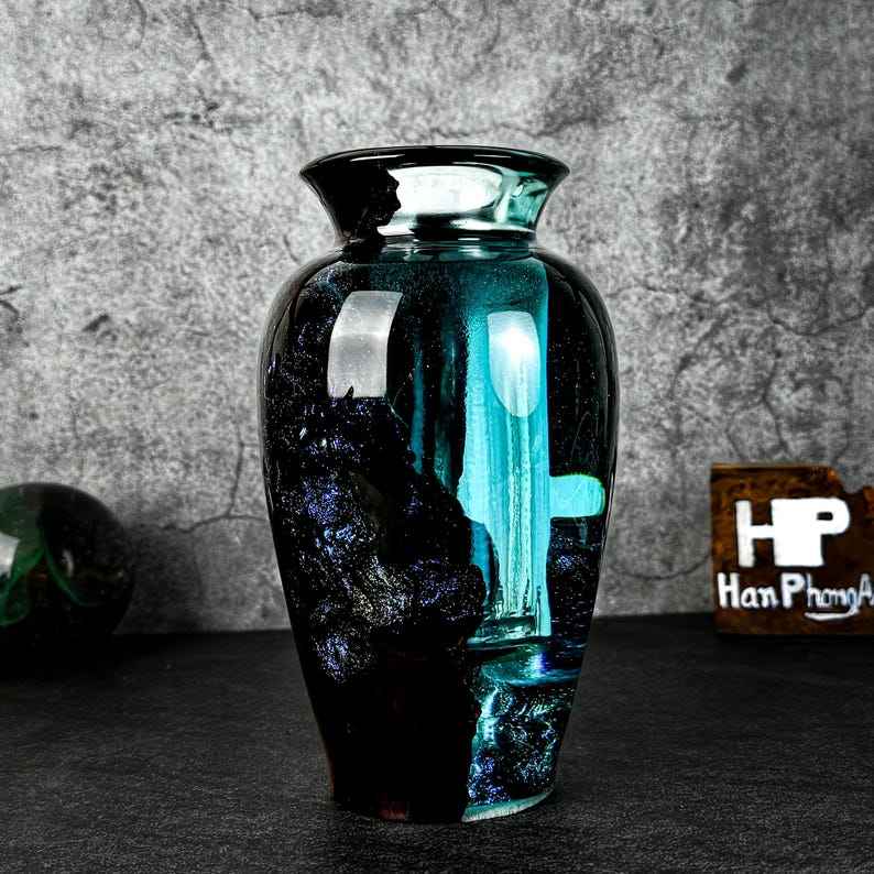 Handmade Epoxy Resin Flower Vase: Modern Rustic Wood Decor Blue ...