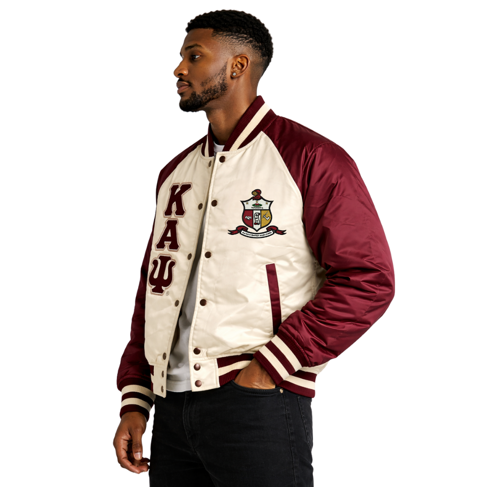 Kappa Alpha Psi Krimson & Kream Bomber Jacket Greek Fraternity Apparel ...
