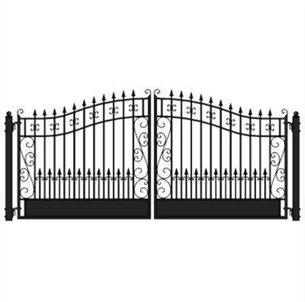 Heavy Duty Wrought Iron Driveway Gate with Walk Door Decorative Metal ...