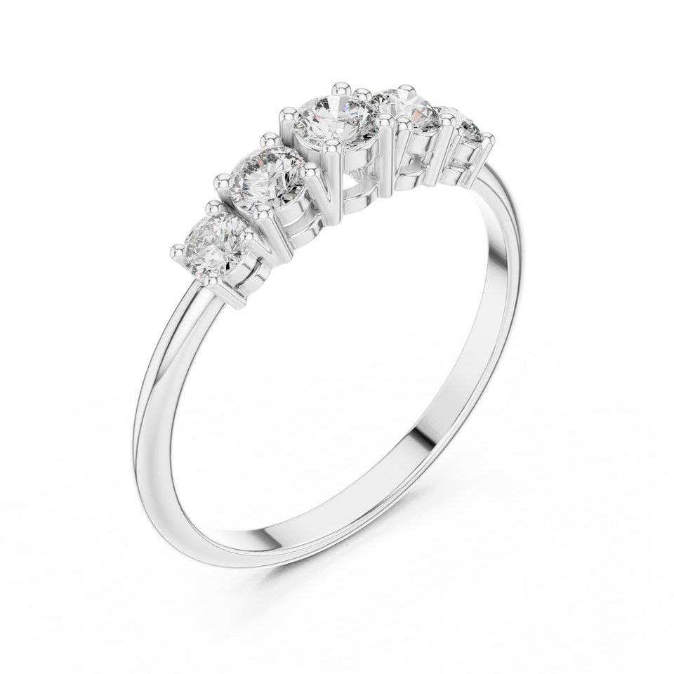 Round Cut Moissanite Solitaire Five Stone Engagement Ring in Sterling ...