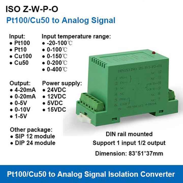 Pt100/Cu50 RTD Analog Signal Isolation Amplifier for Automation High Precision Temperature ...