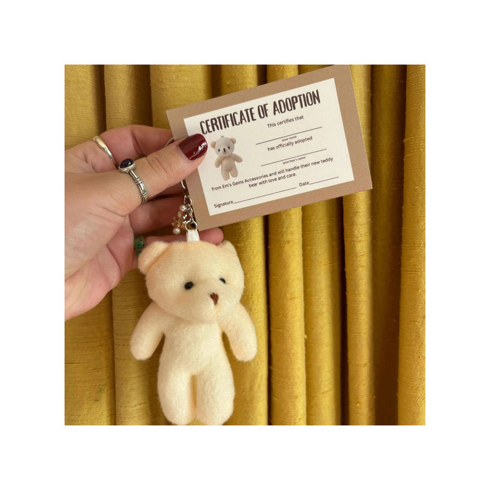 Cute Plush Bear Keychain 3D Cartoon Soft Toy Faux Fur White Red Check ...