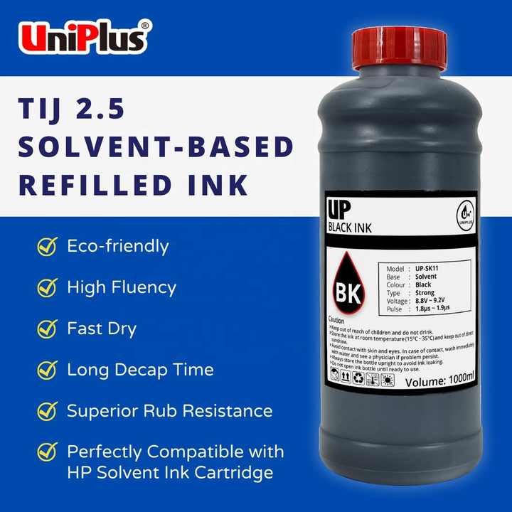 Uniplus TIJ 2.5 Solvent Based Black Ink - Fast Dry & Durable