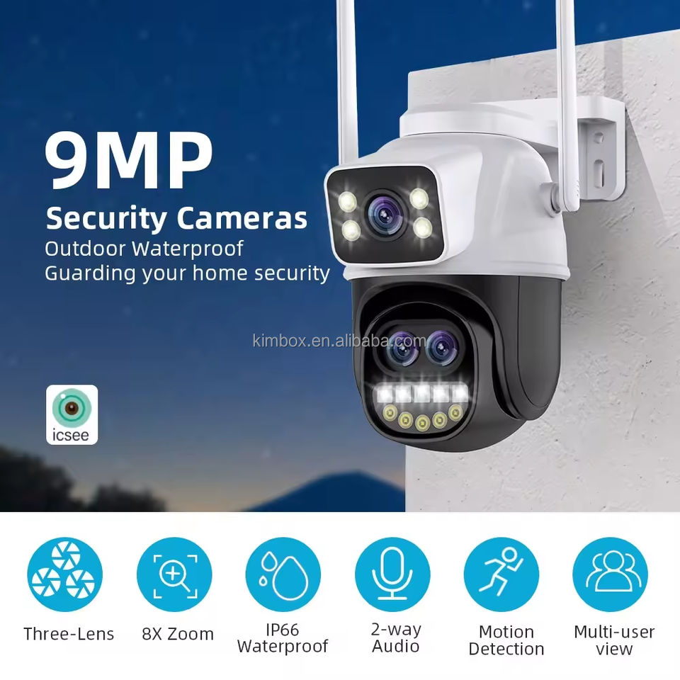 ICSee 9MP Triple Lens WiFi PTZ Outdoor Camera 8X Hybrid Zoom 360 ...