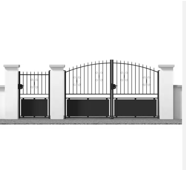 Modern Curved Wrought Iron Driveway Gate Decorative Black Steel Entry ...