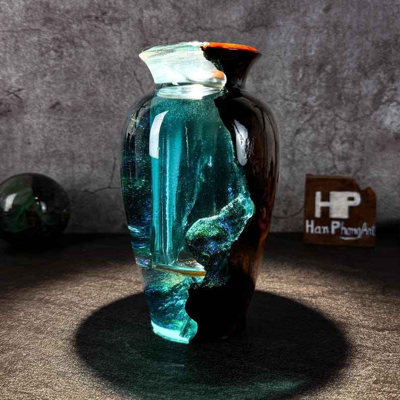 Handmade Epoxy Resin Flower Vase: Modern Rustic Wood Decor Blue ...
