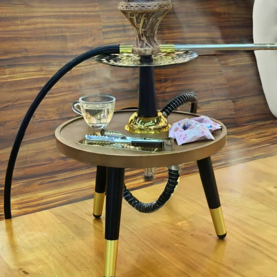 Luxury Creative Round Wood Holder Aluminum Alloy Shisha Hookah Nargila ...