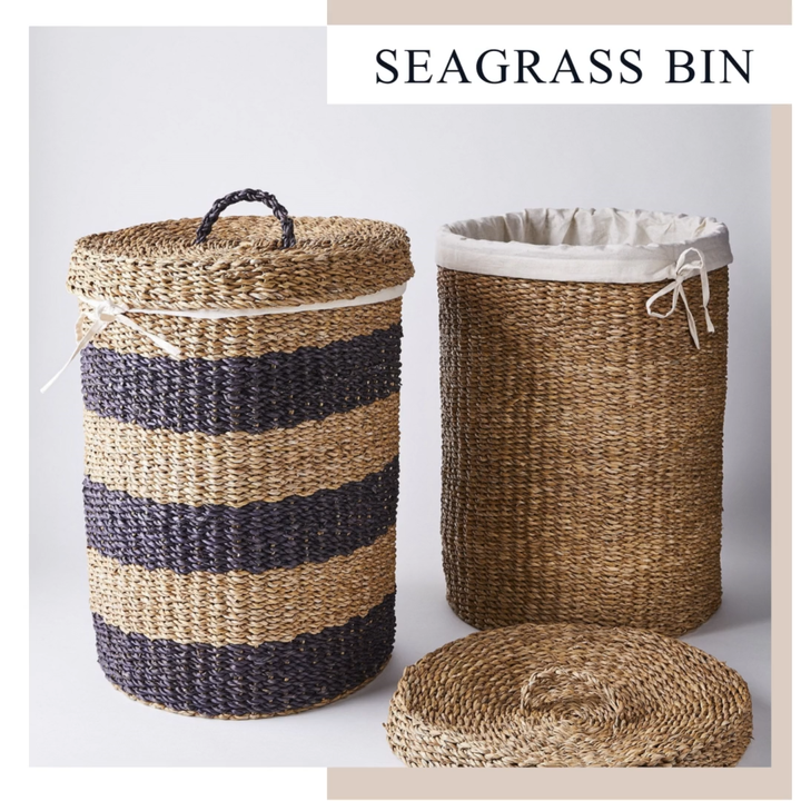 Natural woven handmade boho style seagrass laundry bins storage baskets ...