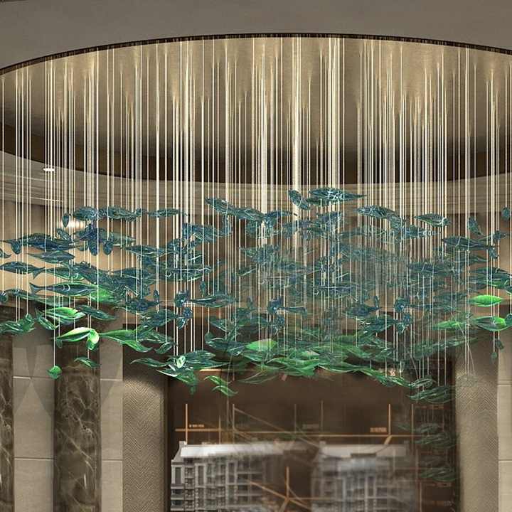Luxury Art Decor Handmade Glass Fish Chandelier for Hotels