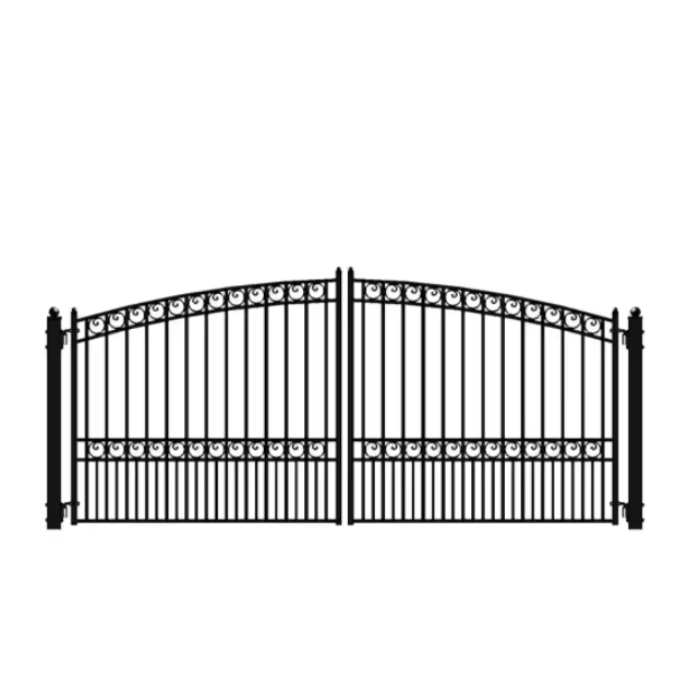 Heavy Duty Wrought Iron Driveway Gate with Walk Door Decorative Metal ...