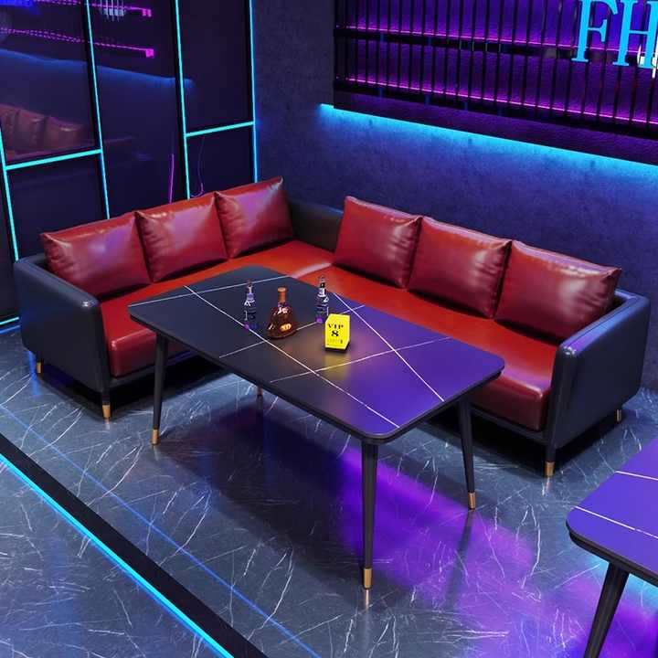 Modern Red Black Bar Stools & Booth Combination Luxury Furniture Set ...