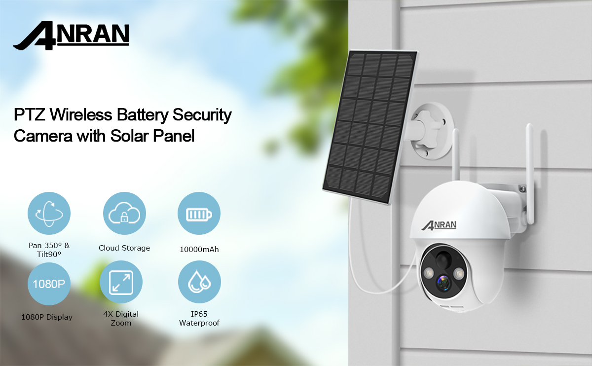 ANRAN Battery PTZ Camera Wifi 3MP 1296P Wireless CCTV Camera Network Solar Surveillance Camera ...