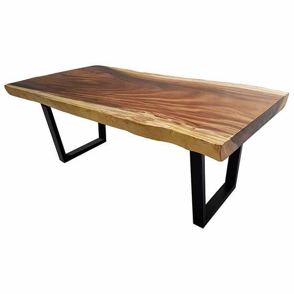 Solid Suar Wood Slab Dining Table Minimalist Modern Design Metal Leg ...