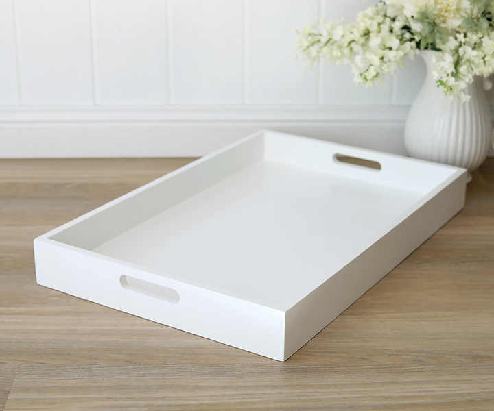 Modern Rectangle White Lacquer Wooden Tray Customizable Storage and ...