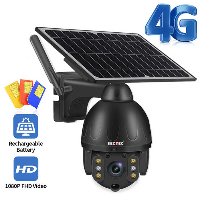 Sectec 3mp 4mp 4g Gsm金属太阳能摄像机图雅高清4mp Pir Wifi太阳能电池板户外wifi 4g摄像机ip Ptz ...