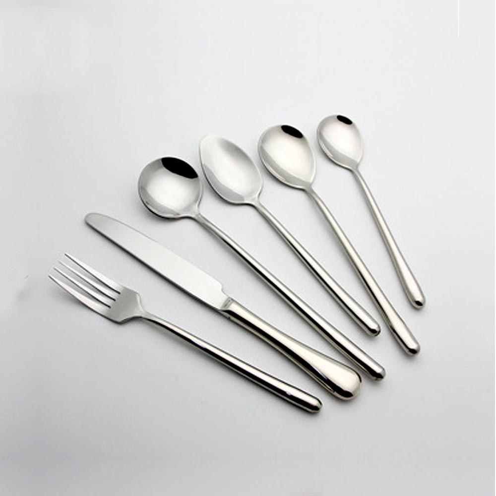 Stainless Steel Silver Plated Round Plain Handle Flatware Cutlery Set ...