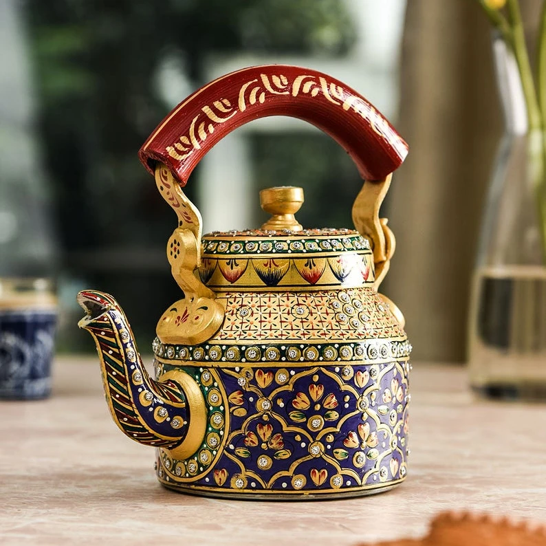 Tea set Multicolor kettle indian tea set Indian Tea pot Indian hand art ...