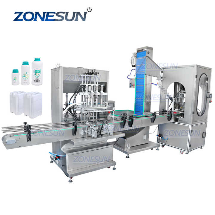 ZONESUN Automatic Plastic F-style Gallon Jugs Oil Bottle Chemicals Liquid Servo Filling Capping ...