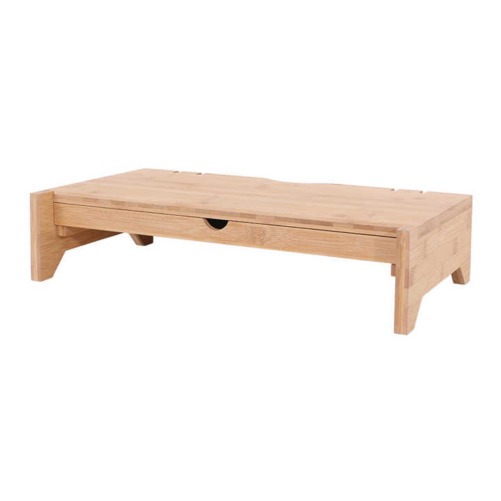 Bamboo Monitor Riser Stand with Drawer Storage - Organize Desktop