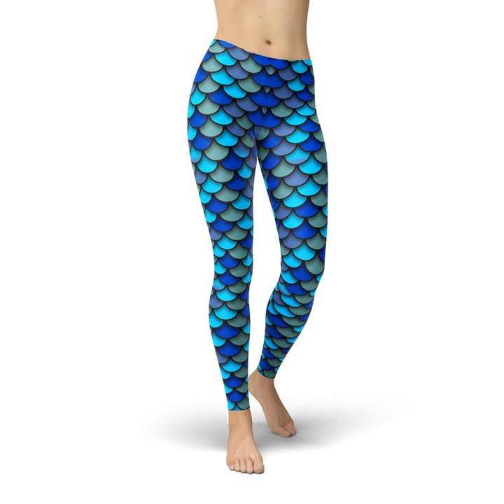 Blue-mermaid Leggings,Dragon-scales Leggings Seamless Tights Leggings ...