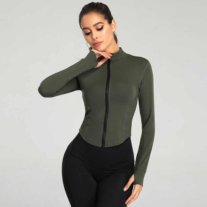 2023 New Women Athletic Sport Shirts Slim Fit Long Sleeved Fitness Coat Gym Jacket Crop Tops ...
