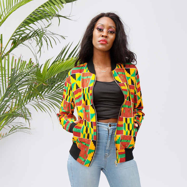 Shop Our High Quality 100% Cotton Kente Print Bomber Jacket