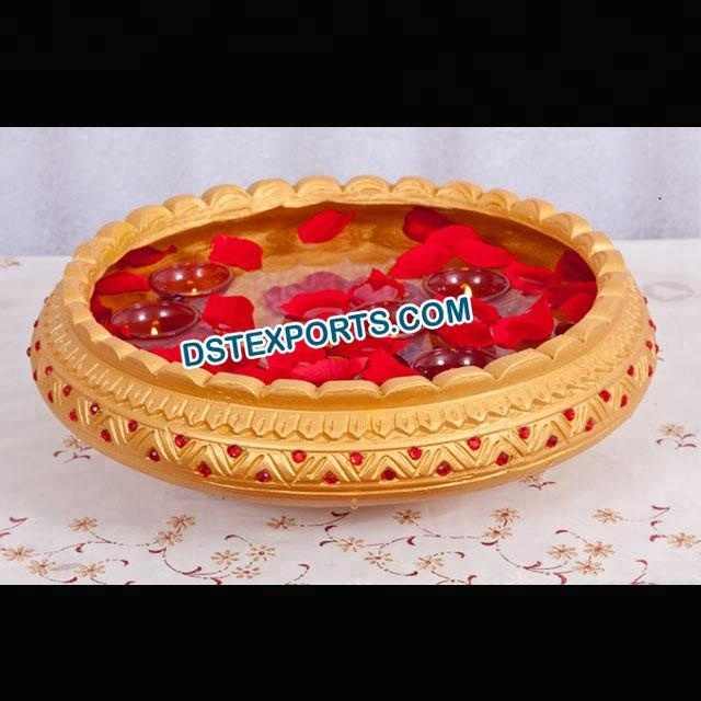 Golden Lotus Fiber Urli for Haldi Ceremony - Handcrafted Traditional ...