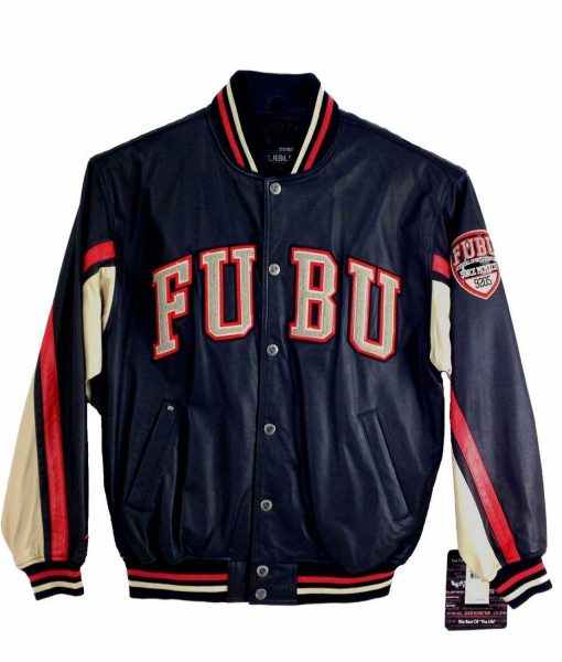 FUBU Varsity Blue Leather Jacket - Mens Winter Wool Jackets