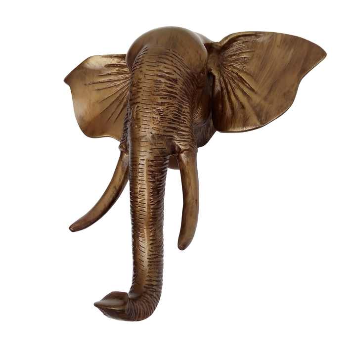 Large Wall Mount Elephant Sculpture Antique Gold - AE3772
